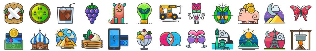 50 Vector free filled outline icons set on Round Icons