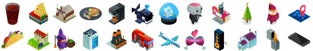 50 Free vector isometric icons set on Round Icons