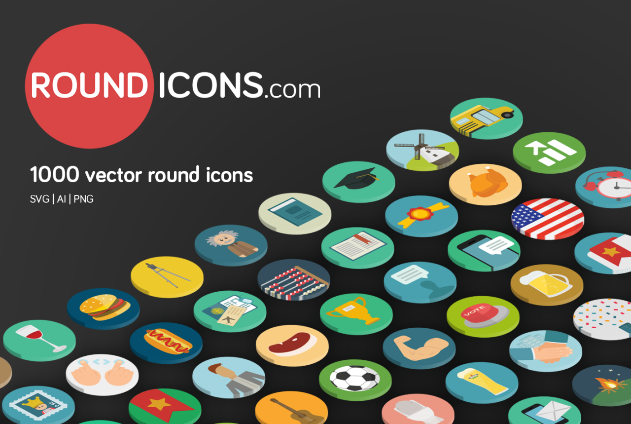1000 Flat Round Icons + Webfont Including all new icons updates for ...